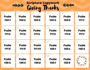 Scripture Copywork Free Printable "Giving Thanks" - HisLifeLearner.com