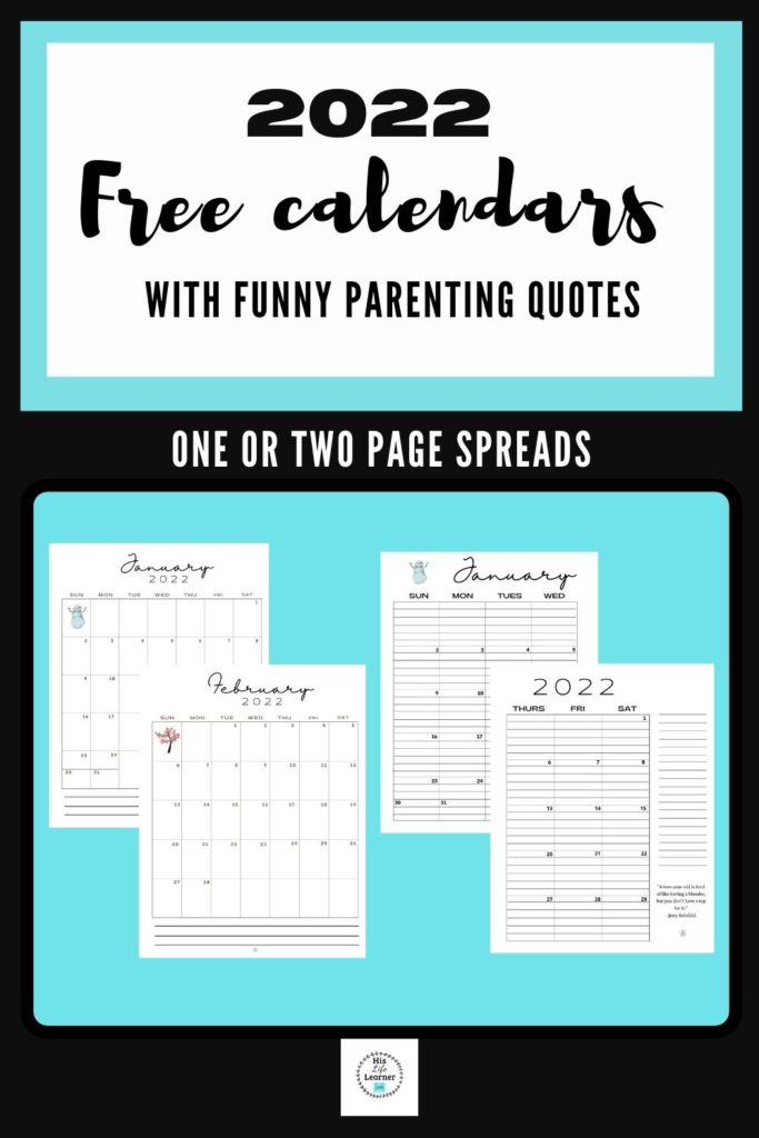 Free printable 2022 calendars - HisLifeLearner.com
